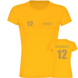 multifanshop Damen T-Shirt - Dresden - Trikot Nummer 12 gold - Druck gold metallic - Frauen