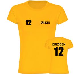 multifanshop Damen T-Shirt - Dresden - Trikot Nummer 12 - Druck schwarz - Frauen