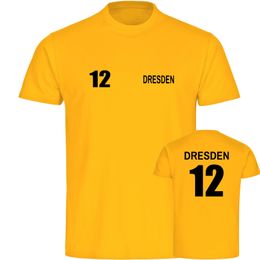 multifanshop Kinder T-Shirt - Dresden - Trikot Nummer 12 - Druck schwarz - Kind