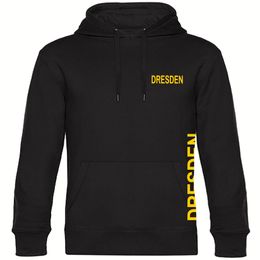 multifanshop Kapuzen Sweatshirt - Dresden - Brust & Seite - Druck gelb - Hoodie
