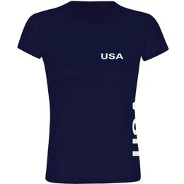 multifanshop Damen T-Shirt - USA - Brust & Seite - Druck weiß - Frauen