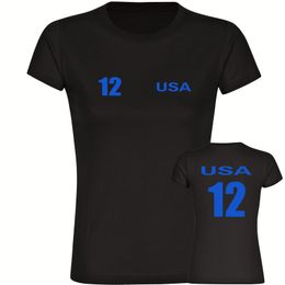 multifanshop Damen T-Shirt - USA - Trikot Nummer 12 - Druck blau - Frauen