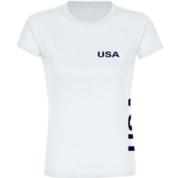 multifanshop Damen T-Shirt - USA - Brust & Seite - Druck navi - Frauen