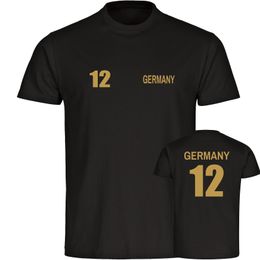 multifanshop Herren T-Shirt - Germany - Trikot Nummer 12 Gold - Druck gold metallic - M&auml;nner