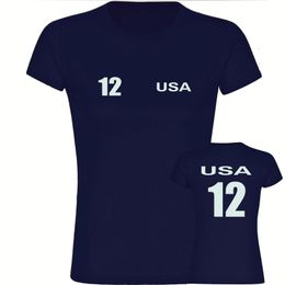 multifanshop Damen T-Shirt - USA - Trikot Nummer 12 - Druck wei&szlig; - Frauen