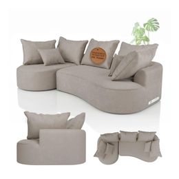 Juskys Sofa Tirano - Ecksofa L-Form, inkl. Kissen, 4-Sitzer Eckcouch, Samt Beige & Ottomane links