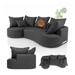 Juskys Sofa Tirano - Ecksofa L-Form, inkl. Kissen, 4-Sitzer Eckcouch, Samt Dunkelgrau & Ottomane links
