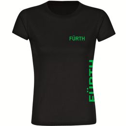 multifanshop Damen T-Shirt - F&uuml;rth - Brust & Seite - Druck gr&uuml;n - Frauen