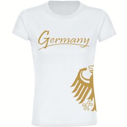 multifanshop Damen T-Shirt - Germany - Adler seitlich Gold - Druck gold metallic - Frauen