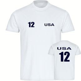 multifanshop Kinder T-Shirt - USA - Trikot Nummer 12 - Druck navi - Kind