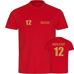 multifanshop Herren T-Shirt - Ingolstadt - Trikot Nummer 12 gold - Druck gold metallic - M&auml;nner