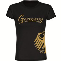 multifanshop Damen T-Shirt - Germany - Adler seitlich Gold - Druck gold metallic - Frauen