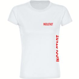 multifanshop Damen T-Shirt - Ingolstadt - Brust & Seite - Druck rot - Frauen