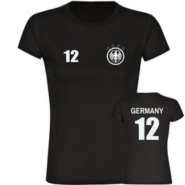 multifanshop Damen T-Shirt - Germany - Adler Retro Trikot 12 - Druck weiß - Frauen