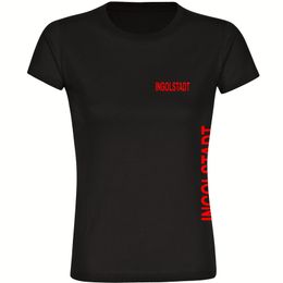multifanshop Damen T-Shirt - Ingolstadt - Brust & Seite - Druck rot - Frauen