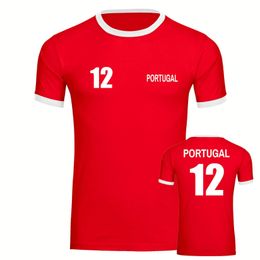 multifanshop Kontrast T-Shirt - Portugal - Trikot Nummer 12 - Druck wei&szlig; - M&auml;nner