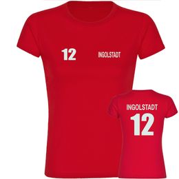 multifanshop Damen T-Shirt - Ingolstadt - Trikot Nummer 12 - Druck weiß - Frauen