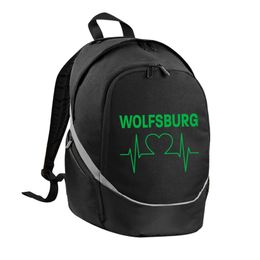 multifanshop Rucksack - Wolfsburg - Herzschlag - Druck grün - Tasche