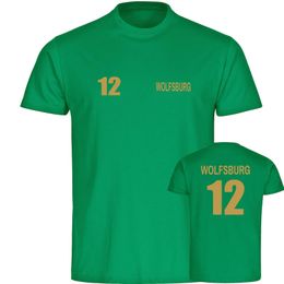 multifanshop Herren T-Shirt - Wolfsburg - Trikot Nummer 12 gold - Druck gold metallic - Männer