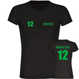 multifanshop Damen T-Shirt - M&uuml;nster - Trikot Nummer 12 - Druck gr&uuml;n - Frauen