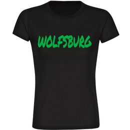 multifanshop Damen T-Shirt - Wolfsburg - Textmarker - Druck grün - Frauen
