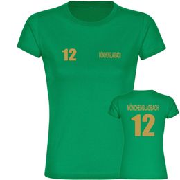 multifanshop Damen T-Shirt - Mönchengladbach - Trikot Nummer 12 gold - Druck gold metallic - Frauen