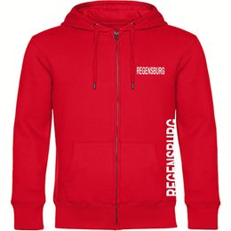 multifanshop Kapuzen Sweatshirt Jacke - Regensburg - Brust & Seite - Druck weiß - Sweat