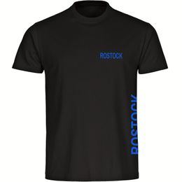 multifanshop Herren T-Shirt - Rostock - Brust & Seite - Druck blau - Männer