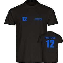 multifanshop Herren T-Shirt - Rostock - Trikot Nummer 12 - Druck blau - Männer