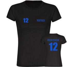 multifanshop Damen T-Shirt - Rostock - Trikot Nummer 12 - Druck blau - Frauen