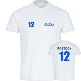 multifanshop Herren T-Shirt - Rostock - Trikot Nummer 12 - Druck blau - Männer