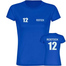 multifanshop Damen T-Shirt - Rostock - Trikot Nummer 12 - Druck weiß - Frauen