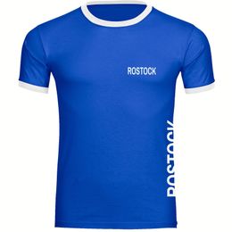 multifanshop Kontrast T-Shirt - Rostock - Brust & Seite - Druck weiß - Männer