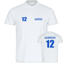 multifanshop Herren T-Shirt - Saarbr&uuml;cken - Trikot Nummer 12 - Druck blau - M&auml;nner