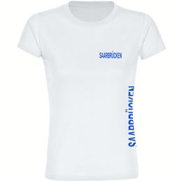 multifanshop Damen T-Shirt - Saarbrücken - Brust & Seite - Druck blau - Frauen