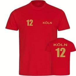 multifanshop Herren T-Shirt - Köln - Trikot Nummer 12 gold - Druck gold metallic - Männer