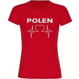 multifanshop Damen T-Shirt - Polen - Herzschlag - Druck weiß - Frauen