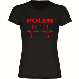 multifanshop Damen T-Shirt - Polen - Herzschlag - Druck rot - Frauen