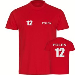 multifanshop Kinder T-Shirt - Polen - Trikot Nummer 12 - Druck wei&szlig; - Kind