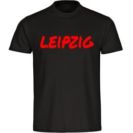 multifanshop Herren T-Shirt - Leipzig - Textmarker - Druck rot - Männer