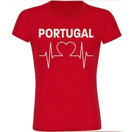 multifanshop Damen T-Shirt - Portugal - Herzschlag - Druck weiß - Frauen