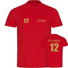 multifanshop Herren T-Shirt - St. Pauli - Trikot Nummer 12 gold - Druck gold metallic - Männer