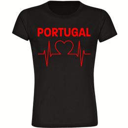 multifanshop Damen T-Shirt - Portugal - Herzschlag - Druck rot - Frauen