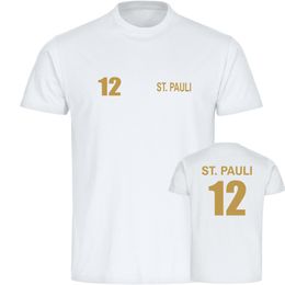 multifanshop Herren T-Shirt - St. Pauli - Trikot Nummer 12 gold - Druck gold metallic - Männer