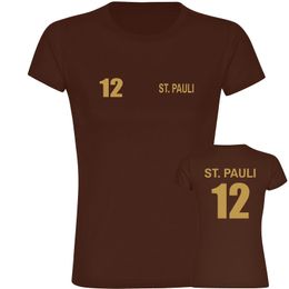 multifanshop Damen T-Shirt - St. Pauli - Trikot Nummer 12 gold - Druck gold metallic - Frauen