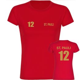multifanshop Damen T-Shirt - St. Pauli - Trikot Nummer 12 gold - Druck gold metallic - Frauen