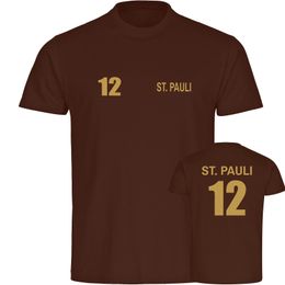multifanshop Herren T-Shirt - St. Pauli - Trikot Nummer 12 gold - Druck gold metallic - Männer