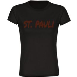 multifanshop Damen T-Shirt - St. Pauli - Textmarker - Druck braun - Frauen