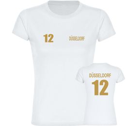 multifanshop Damen T-Shirt - D&uuml;sseldorf - Trikot Nummer 12 gold - Druck gold metallic - Frauen