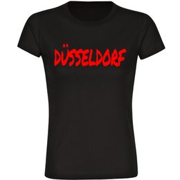 multifanshop Damen T-Shirt - D&uuml;sseldorf - Textmarker - Druck rot - Frauen